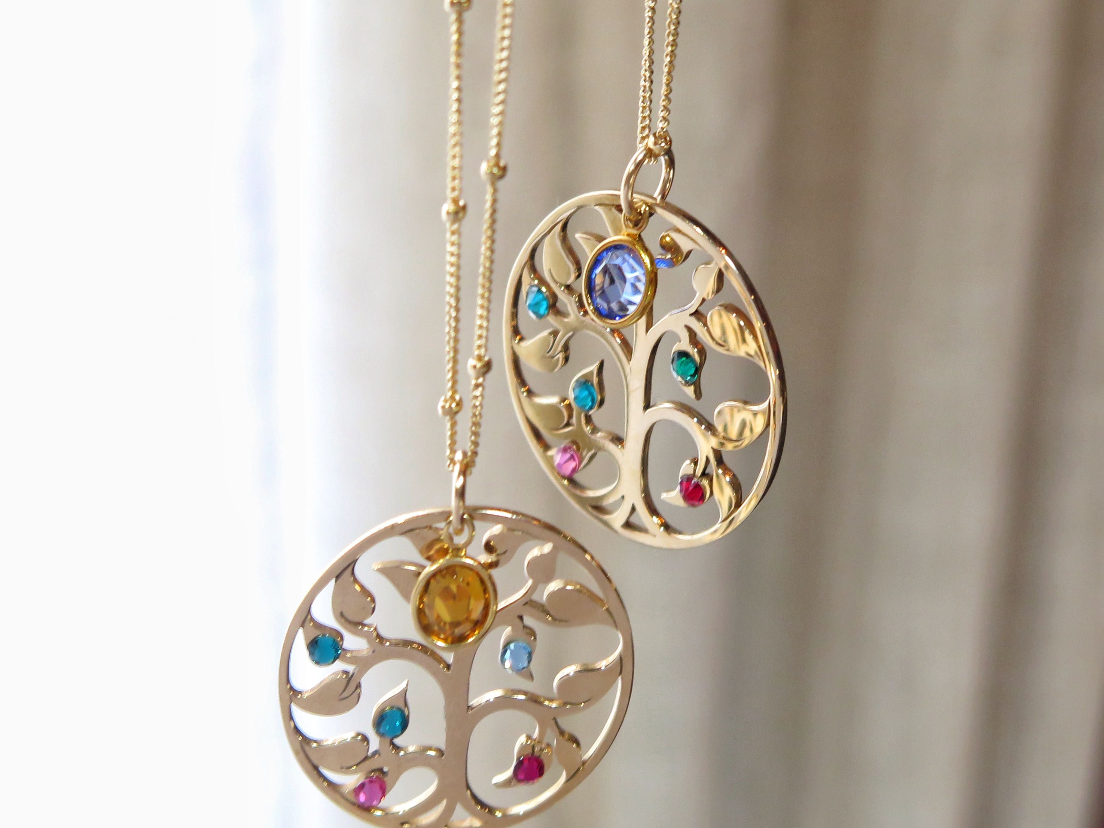 Large Family Tree Necklace with Birthstones and Optional Magnetic Clasp ...